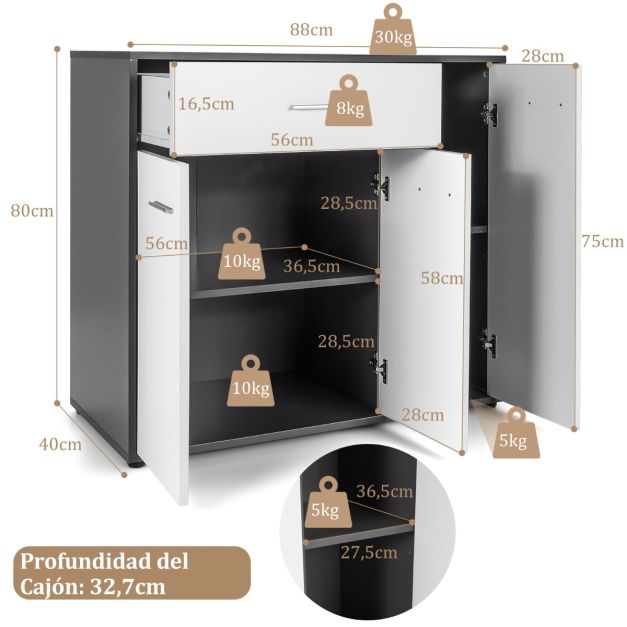 Mueble Bar Con Cerradura Y Tipo Buffet Combo Para Sala Candela,