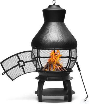 Chimenea de Leña Fogón de Jardín con Tapa de Lluvia y Atizador de Fuego ...